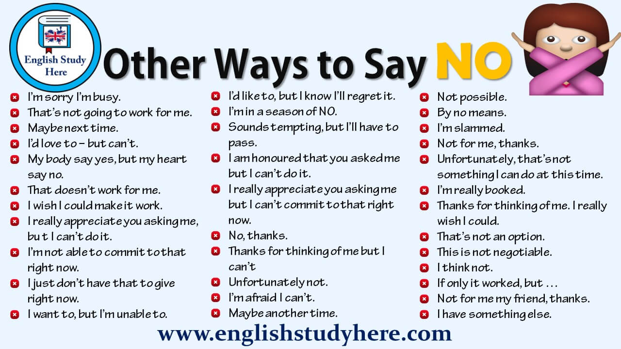 Other Ways To Say NO English Study Here