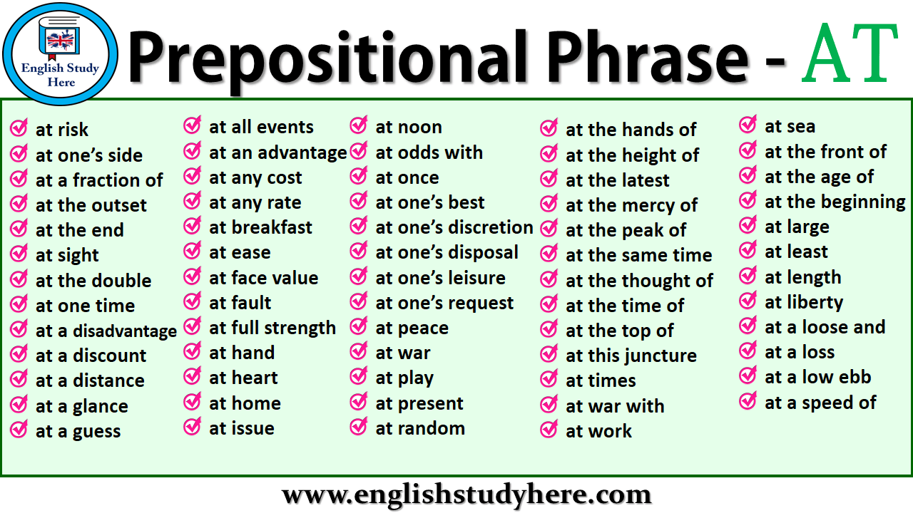 Prepositional Phrases List AT English Study Here