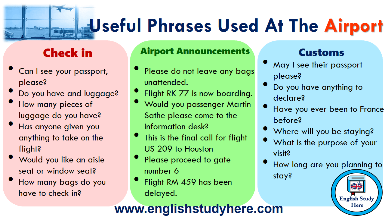 Useful Phrases Used At The Airport English Study Here