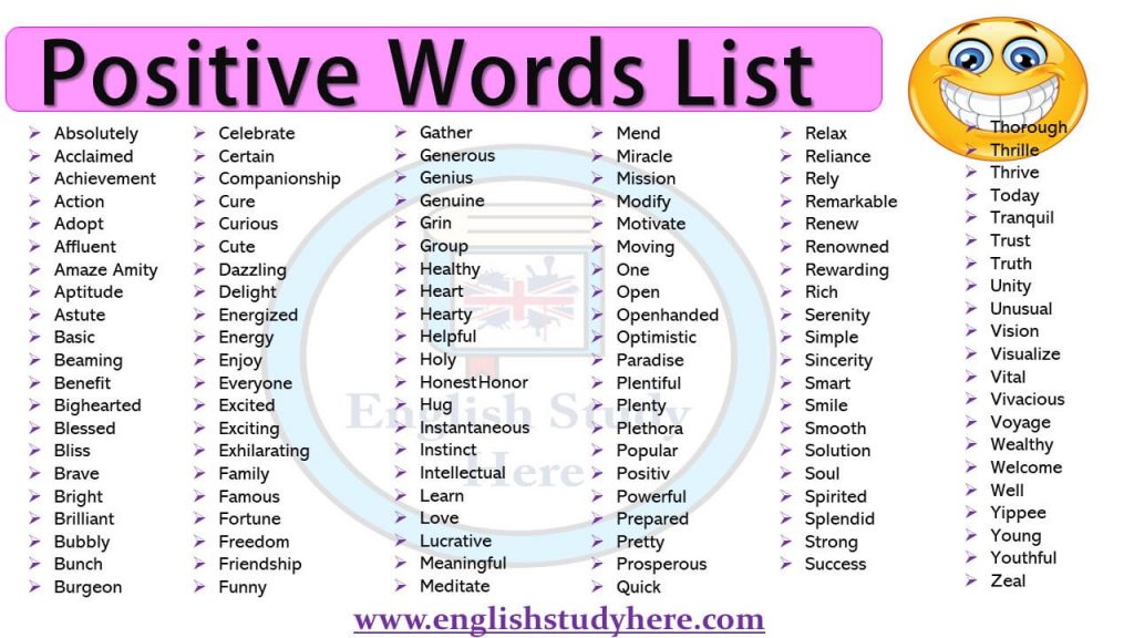 Positive Words List English Study Here
