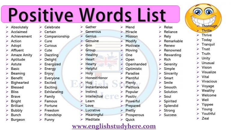 Positive Words List English Study Here