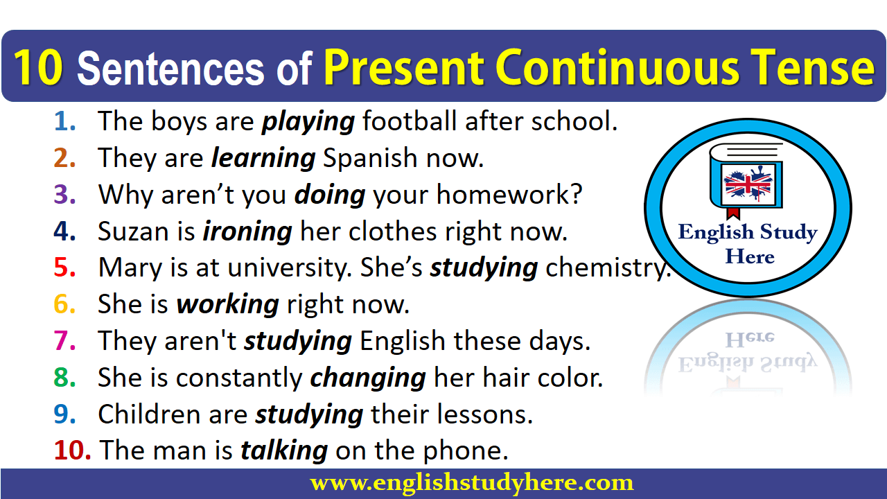 10 Sentences Of Present Continuous Tense English Study Here