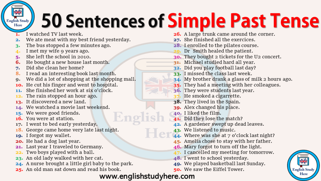 50 Sentences Of Simple Past Tense English Study Here Online Stream