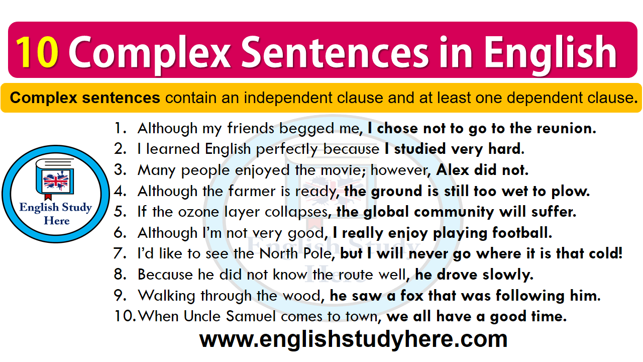 10 Complex Sentences In English English Study Here