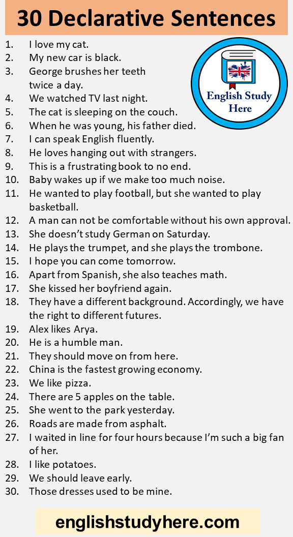 30 Declarative Sentences Examples Of Declarative Sentences English