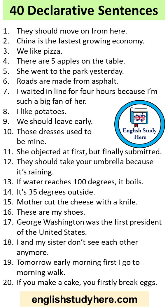 40 Declarative Sentences Examples Of Declarative Sentences English Study Here