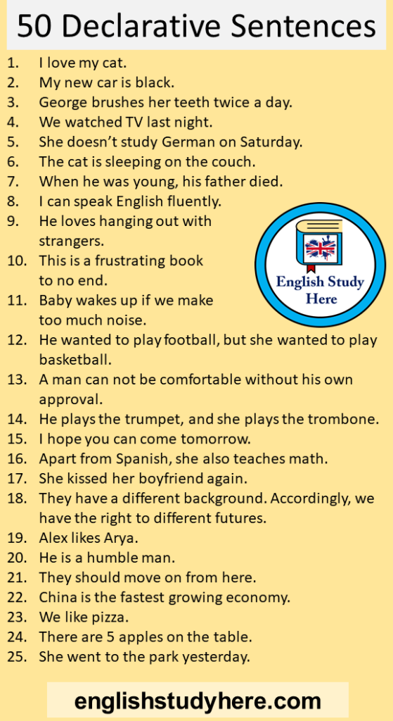 50 Declarative Sentences In English English Study Here