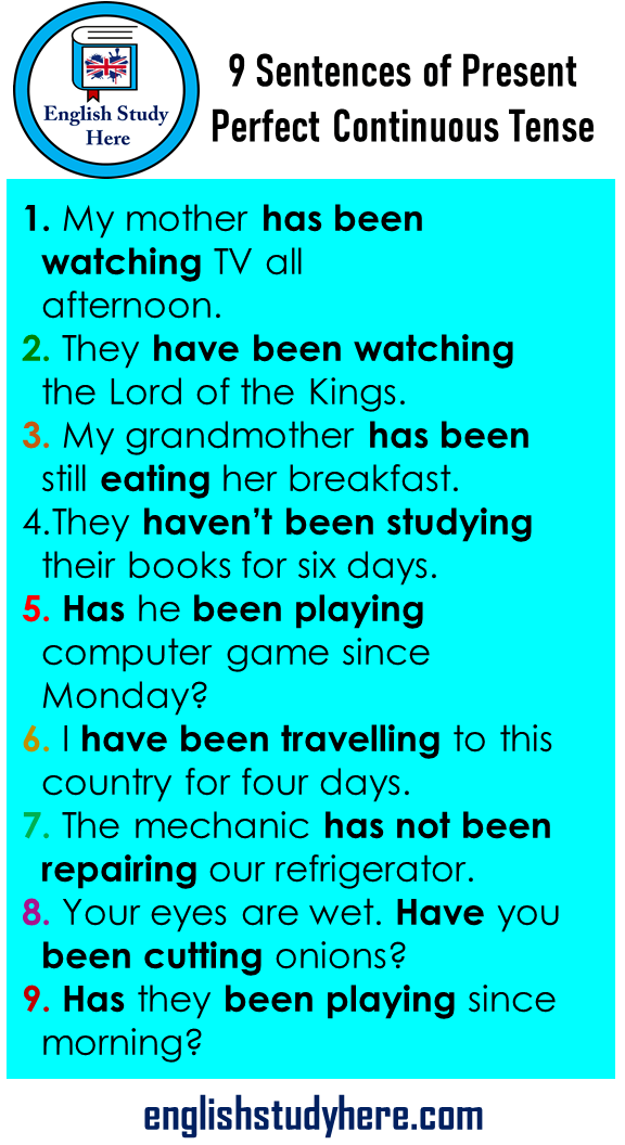 9 Sentences Of Present Perfect Continuous Tense English Study Here