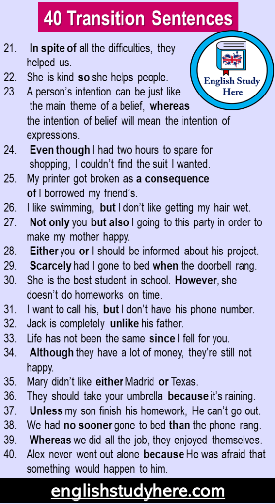 40 Transition Sentences Transition Words And Example Sentences 