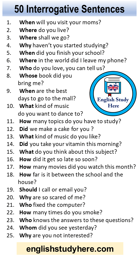 50 Examples With Interrogative Sentences Interrogative Sentences 