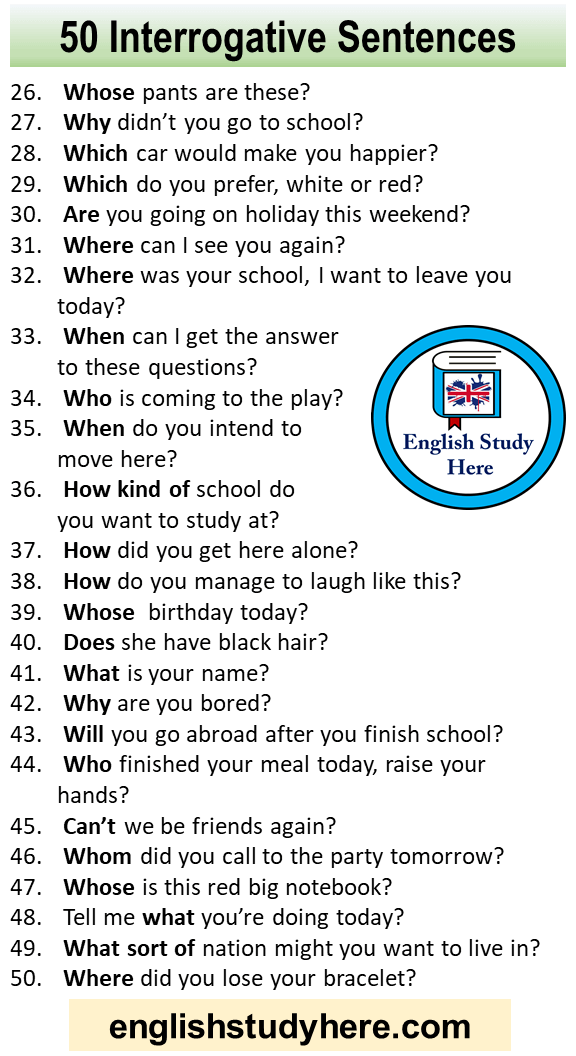 50 Examples With Interrogative Sentences Interrogative Sentences 