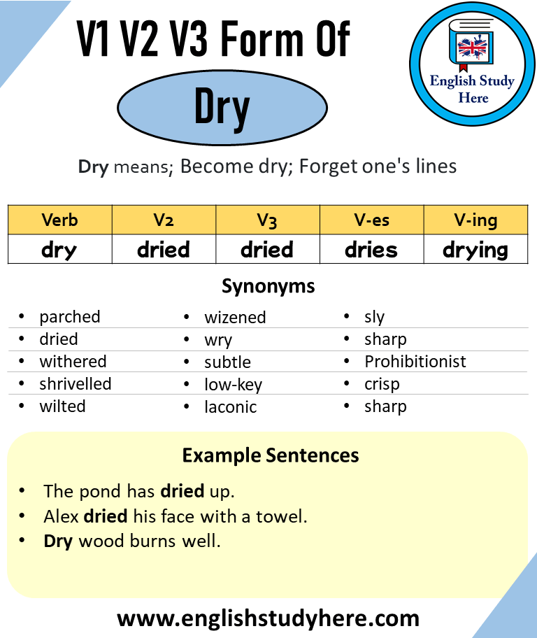 Past Tense Of Dry Past Participle Of Dry V1 V2 V3 V4 V5 Form Of Dry