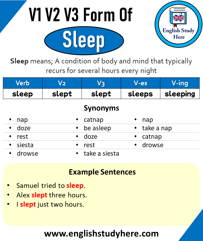 Past Tense Of Sleep Past Participle Of Sleep V1 V2 V3 V4 V5 Form Of