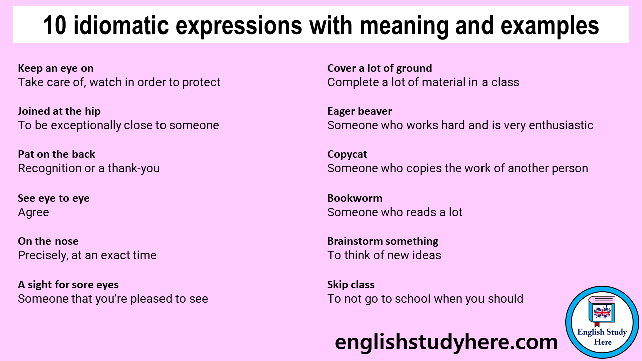 10 Idiomatic Expressions With Meaning And Examples English Study Here
