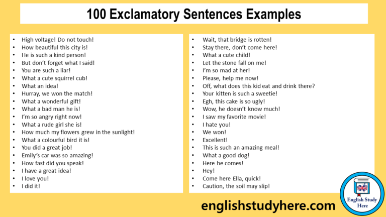 100 Exclamatory Sentences Examples in English - English Study Here