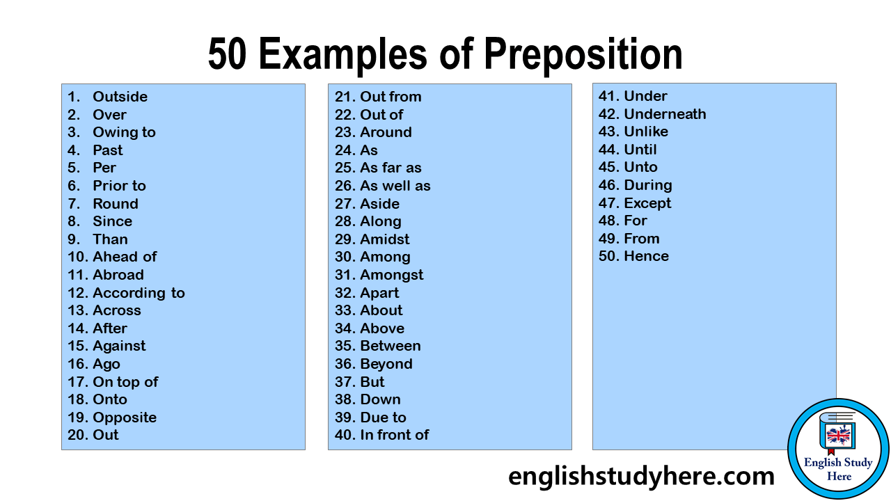 50 Examples Of Preposition English Study Here