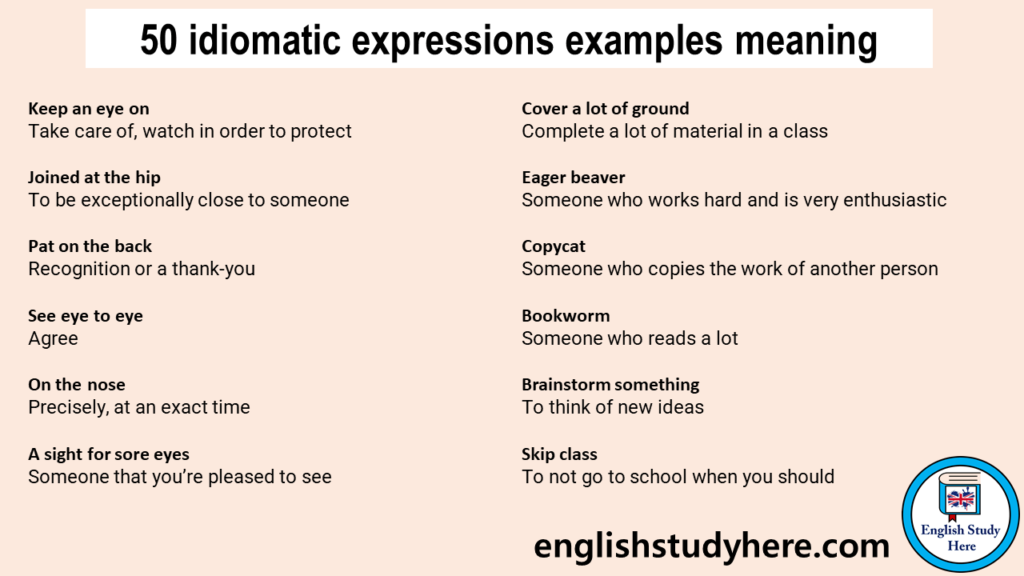 50 idiomatic expressions examples meaning - English Study Here