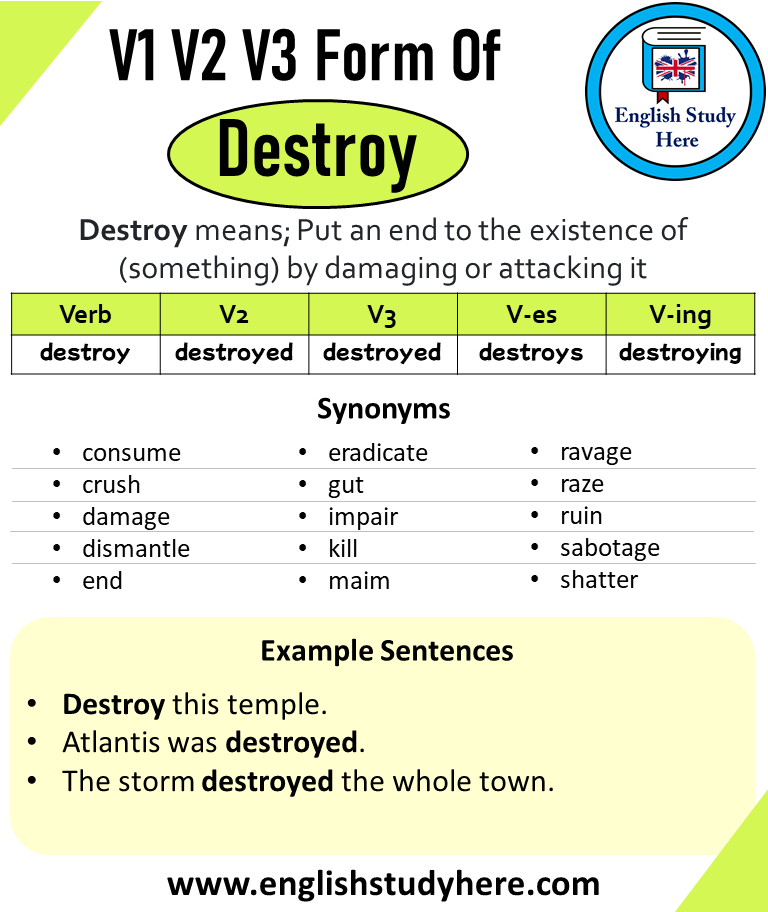 Past Tense Of Destroy Past Participle Of Destroy V1 V2 V3 V4 V5 Form