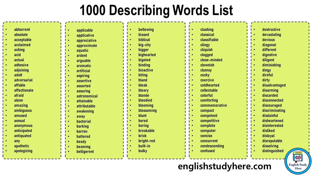 Describing Words For Kids