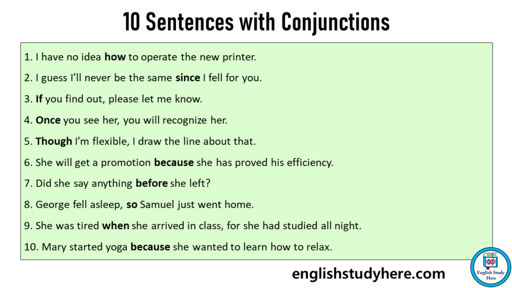 10 Sentences with Conjunctions in English - English Study Here