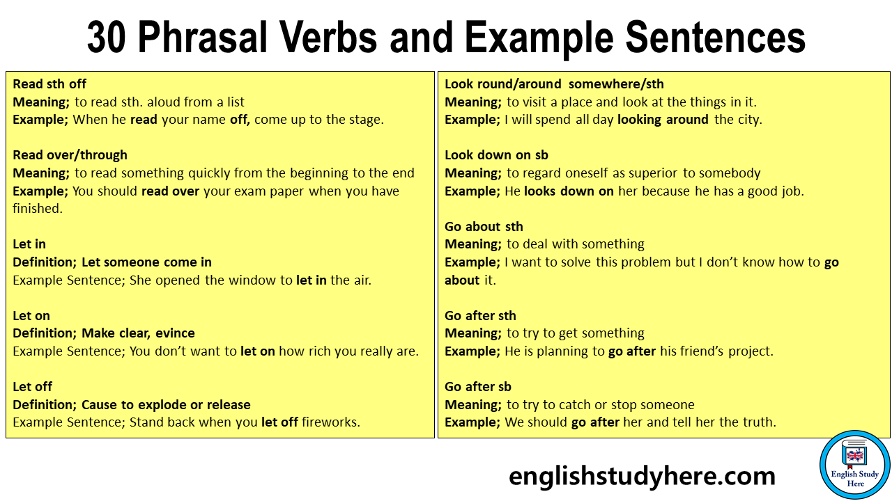 30 Phrasal Verbs And Example Sentences English Study Here
