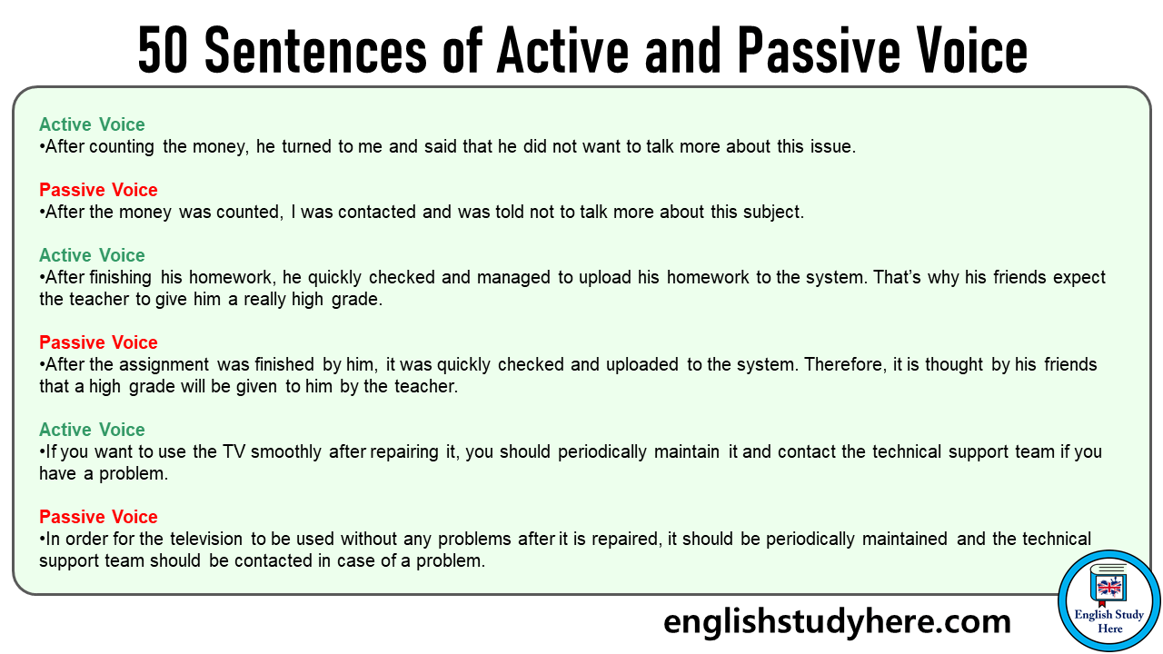 50 Sentences Of Active And Passive Voice English Study Here